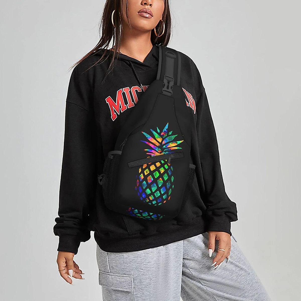 Famame Pineapple Sling Backpack Chest Bag Crossbody Shoulder Bag Gym Cycling Travel Hiking Daypack For Men Women