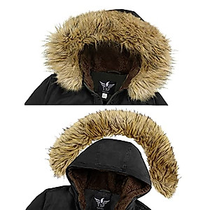 YXP Women's Winter Thicken Military Parka Jacket Warm Fleece Cotton Coat with Fur Hood (Black,XL)