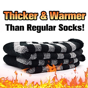 Busy Socks Winter Warm Thermal Socks for Men Women Extra Thick Insulated Heated Crew Boot Socks for Extreme Cold Weather, Large, 1 Pair Dark Grey Striped