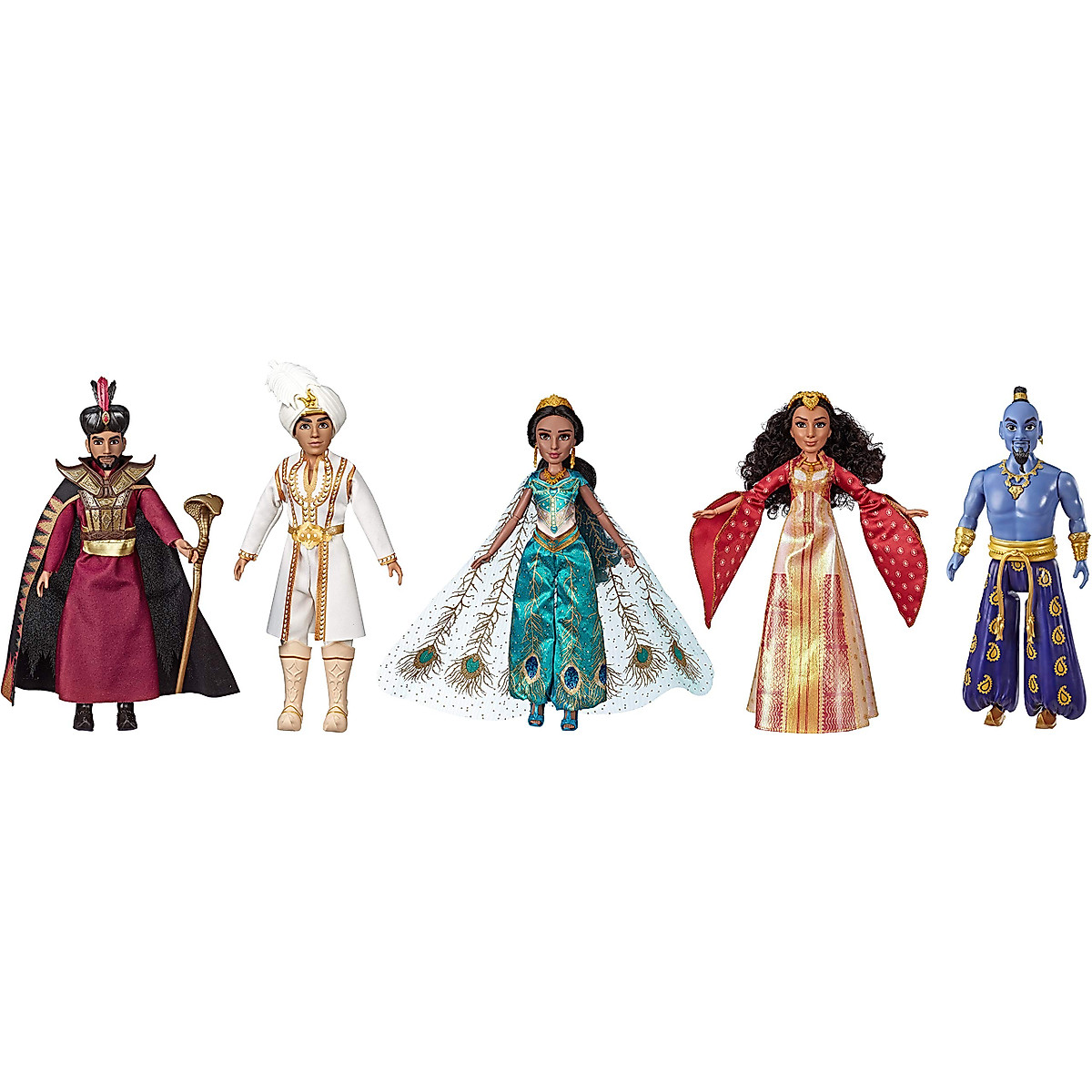 Disney Aladdin Agrabah Collection, 5 Fashion Dolls with Accessories Inspired by Disney's Live-Action Movie, Genie, Aladdin, Princess Jasmine, Dalia, Jafar