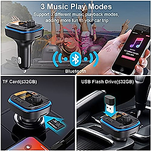 Bluetooth FM Transmitter for Car - Tensun Bluetooth Car Adapter PD20W+QC3.0 Cigarette Lighter Bluetooth 5.0 Radio Receiver Music Player Car Charger Supports Hands-Free Call Siri Google Assistant