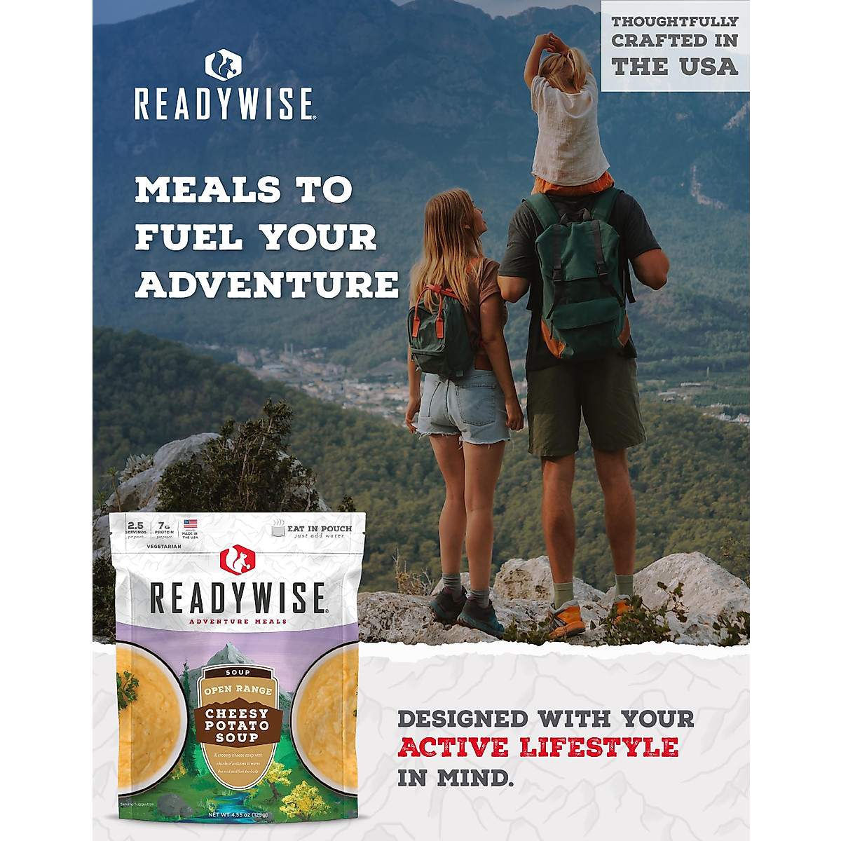 READYWISE - Adventure Meal, Cheesy Potato Soup, 2 Servings, Pack of 1, Emergency Preparedness, Freeze Dried Food, MRE, Snack Pack or Emergency Food, Backpacking, Camping, Hiking, and, Survival Food