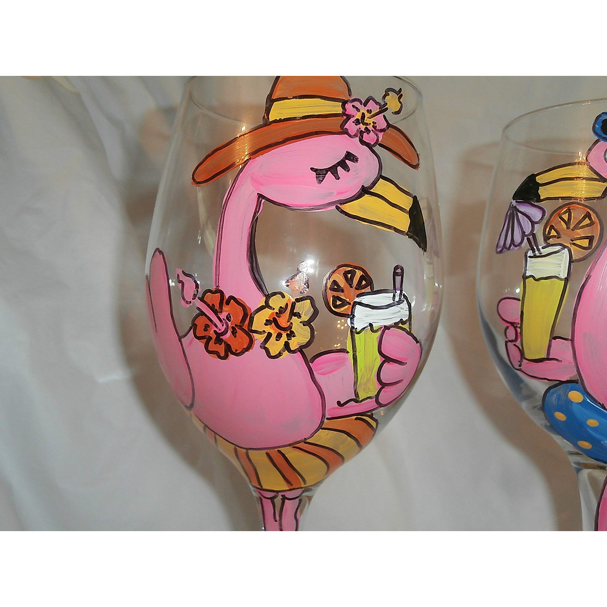Hand painted beach Flamingos. Set of 4. 2 male and 2 female.