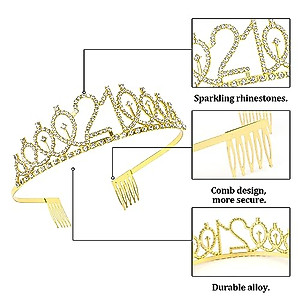 CURASA Gold Finally 21 Birthday Crown and Sash Kit for Women Girls 21st Birthday Tiara and Sash Set for Girls Rhinestones Crowns and Sash 21st Birthday Gift for Women 21st Birthday Decorations for Her