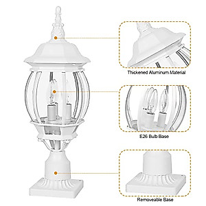 Krychilier Outdoor Lamp Post, 3-Light Pier Mount Outdoor Lighting Traditional Post Mount with White Finish, Exterior White Post Lantern(White, 3-Light)