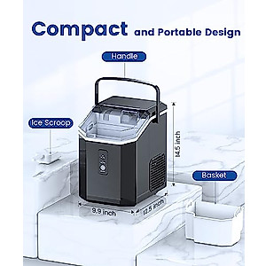 COWSAR Portable Ice Machine, Nugget Ice Maker Machine with Self-Cleaning, 34Lbs/Day, Ice Makers Countertop with Handle, Ice Scoop and Basket for Home Office Party, Black