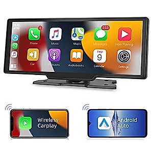 Portable Car Stereo Wireless Apple Carplay Android Auto, 10.26 Inch IPS Touchscreen Car Radio in Dash Navigation Unit Player with Bluetooth, FM Transmitter, Voice Control, AUX, TF
