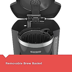 BLACK+DECKER 12-Cup Digital Coffee Maker, CM1165GY, Programmable, Washable Basket Filter, Sneak-A-Cup, Auto Brew, Water Window, Keep Hot Plate, Grey