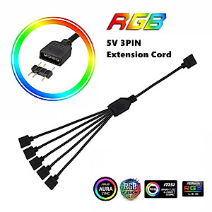 Besvalo ARGB Extension Cable 3 Pin, ARGB Interface Extension Cable, 5 V 3-Pin Connector Hub, 12 Inches, 1-1