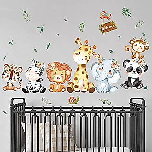 wondever Jungle Animals Wall Stickers Safari Animal Elephant Giraffe Peel and Stick Wall Art Decals for Kids Bedroom Baby Nursery