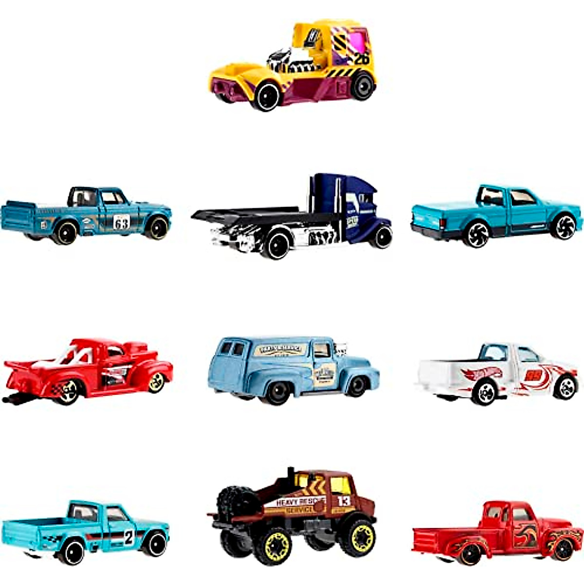 Hot Wheels 10-Pack, Set of 10 Toy Trucks in 1:64 Scale, Mix of Officially Licensed & Unlicensed (Styles May Vary) [Amazon Exclusive]