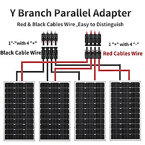 Solar Y Connector 12AWG Solar Panel Y Cable,4 mm²1 Pair Solar Panel Parallel Connectors 1 to 4 Solar Connector Solar Cable Wire Plug Tool Kit for Solar Panel