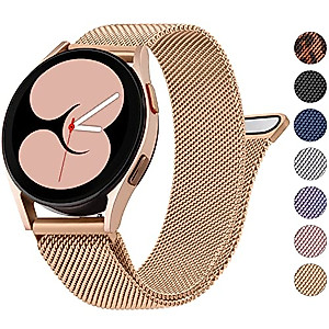 Wanme Metal Bands for Samsung Galaxy Watch 4 Band 40mm 44mm, Galaxy Watch 4 Classic Bands Women Men, 20mm Stainless Steel Replacement Strap for Samsung Watch 4 Bands (Rose Gold)