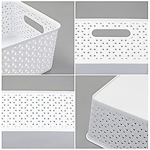 Farmoon 4 Packs Plastic Weave Storage Basket Bin, White