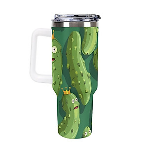 Dill Pickles Insulated Tumbler with Handle Stainless Steel Travel Coffee Mug with Lid And Straw 40oz
