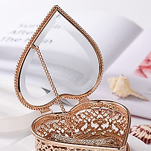 Funerom Vintage Glass Jewelry Box,Wedding Engagement Ring Dish DisplayTrinket Keepsake Box Gold Heart Shape