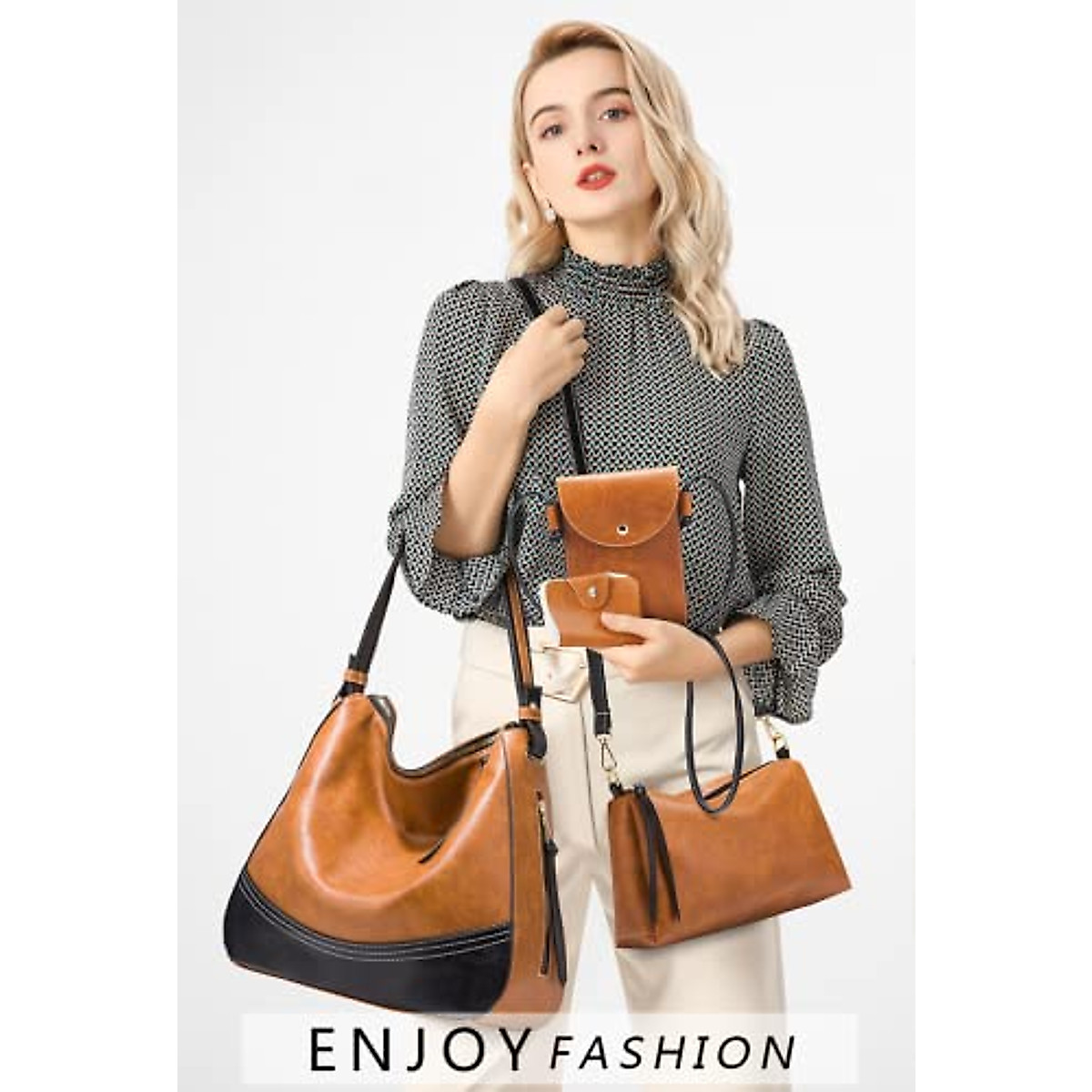 Women Fashion Handbags Wallet Tote Bag Shoulder Bag Top Handle Satchel Purse Set 4pcs bags for women (brown)