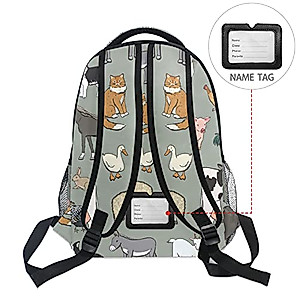 Krafig Farm Animals Pattern Boys Girls Kids School Backpacks Bookbag, Elementary School Bag Travel Backpack Daypack
