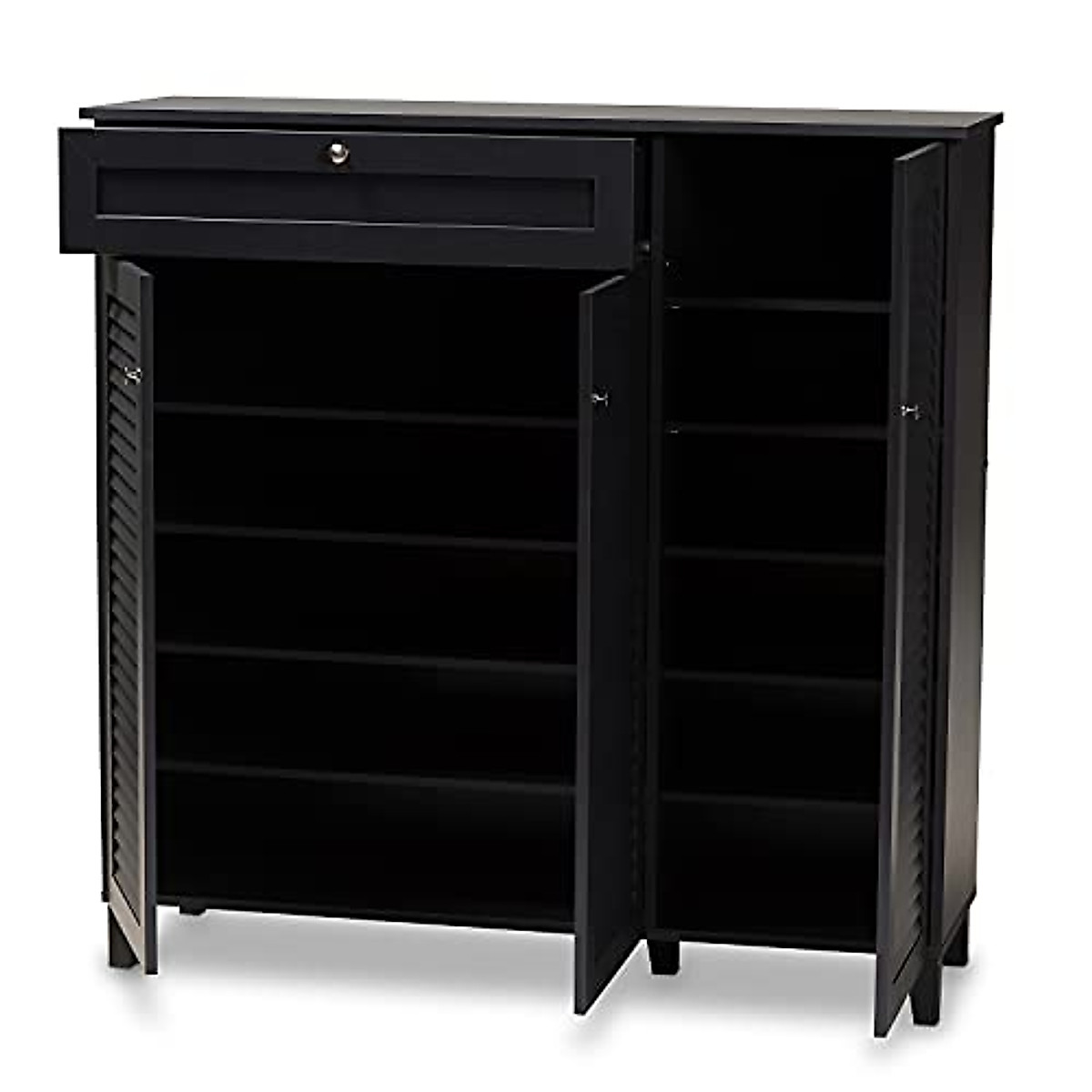 Baxton Studio Coolidge Wood 11-Shelf and Drawer Shoe Cabinet in Dark Gray