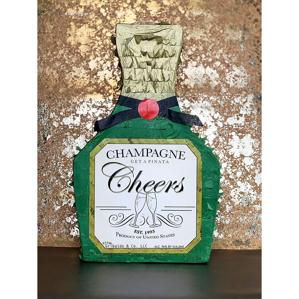 Champagne Piñata with Stick, 17X10 inches, Perfect for New Years 21st Birthday Decorations, Graduation, and Wedding Props. Fits party favor