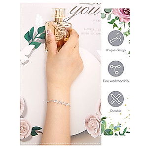 6 Pcs Bridesmaid Gifts Bridesmaid Bracelets Dainty Bracelets Tiny Zirconia Leaf Adjustable Bridal Bracelet Crystal Bracelet (Silver)