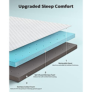 PERLECARE 3 Inch Memory Foam Mattress Topper Queen Size, Cooling Gel-Infused Bed Topper for Back Pain, Medium Firm Mattress Topper with Removable Soft Cover, CertiPUR-US Certified