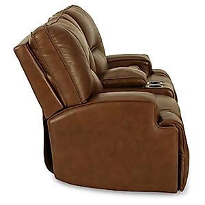 Signature Design by Ashley Francesca Modern Tufted Leather Power Reclining Loveseat with Console and Adjustable Headrest, Dark Brown