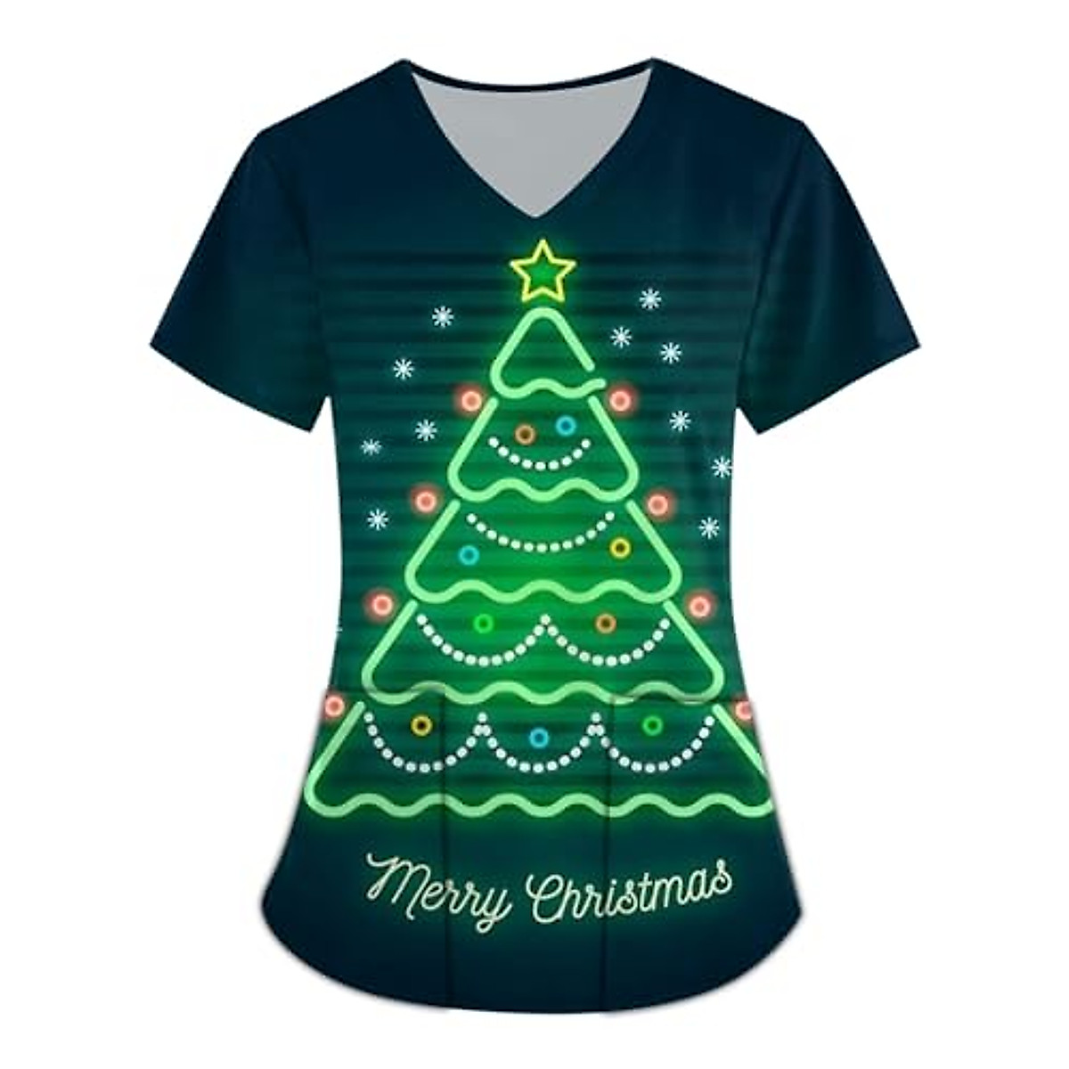 Christmas Mock Wrap Scrubs for Women Short Sleeve Medical Scrub V-Neck Soft Workwear Springy Tshirts Under Scrub Shirts Long Sleeve(2-Green,4X-Large)