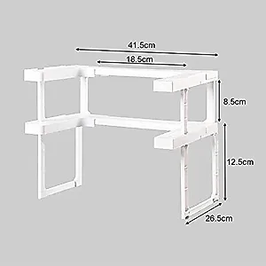 Deluxe Stackable Spicy Storage Shelf Adjustable Expandable Seasoning Spice Rack Pantry Cabinet Organizer Kitchen Shelves White