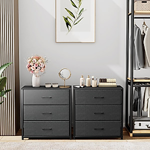 Memobarco Nightstand with 3 Drawers for Bedroom, Storage Dresser with Fabric Drawers and Metal Frame for Closet, Living Room, Bedside Table with Wood Top, Easy Pull Handle, Black