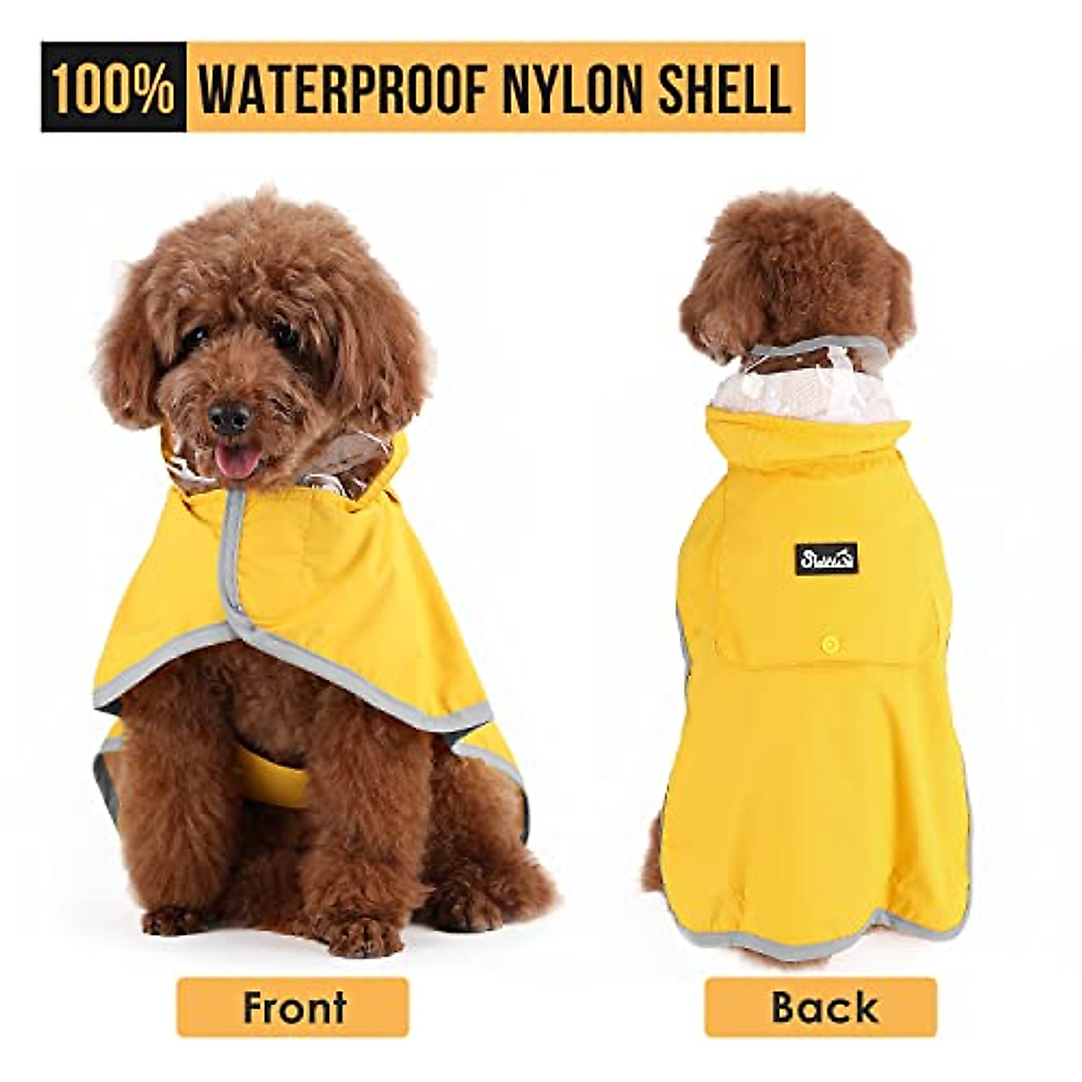 SlowTon Dog Raincoat, Adjustable Dog Rain Jacket Clear Hooded Double Layer, Waterproof Dog Poncho with Reflective Strip Straps and Storage Pocket for Small Medium Large Dogs(L)