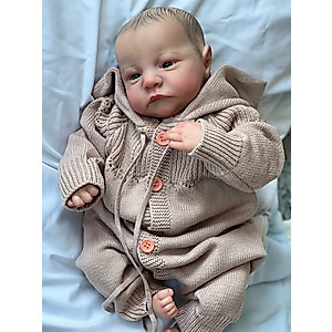 Anano 19 Inch Reborn Doll Open Eyes Levi Soft Slicone Baby Boy with Handcrafted Newborn Baby Girl Handmade Long Sweater Hair Band Real Life Newborn Preemie Nurturing Accessory Birthday Gift¡­