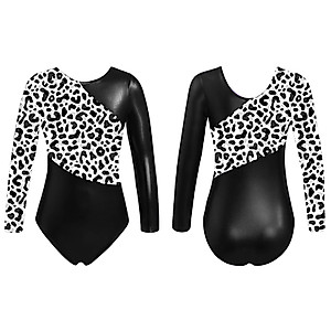 YEAHDOR Kids Girls Metallic Cartoon Print Patchwork Ballet Leotard Gym Unitard Outfits Dancing Costume Black 8