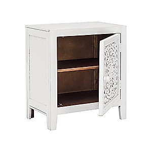 Signature Design by Ashley Fossil Ridge Boho Accent Cabinet or End Table, Vintage White