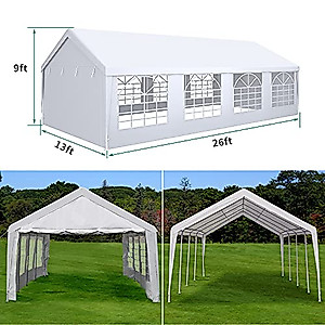 YITAHOME 13'x 26' Party Tent Heavy Duty Wedding Tent Outdoor Canopy Event Shelters Upgraded Galvanized Carport with Removable Sidewall Windows for Commercial, Parties, White