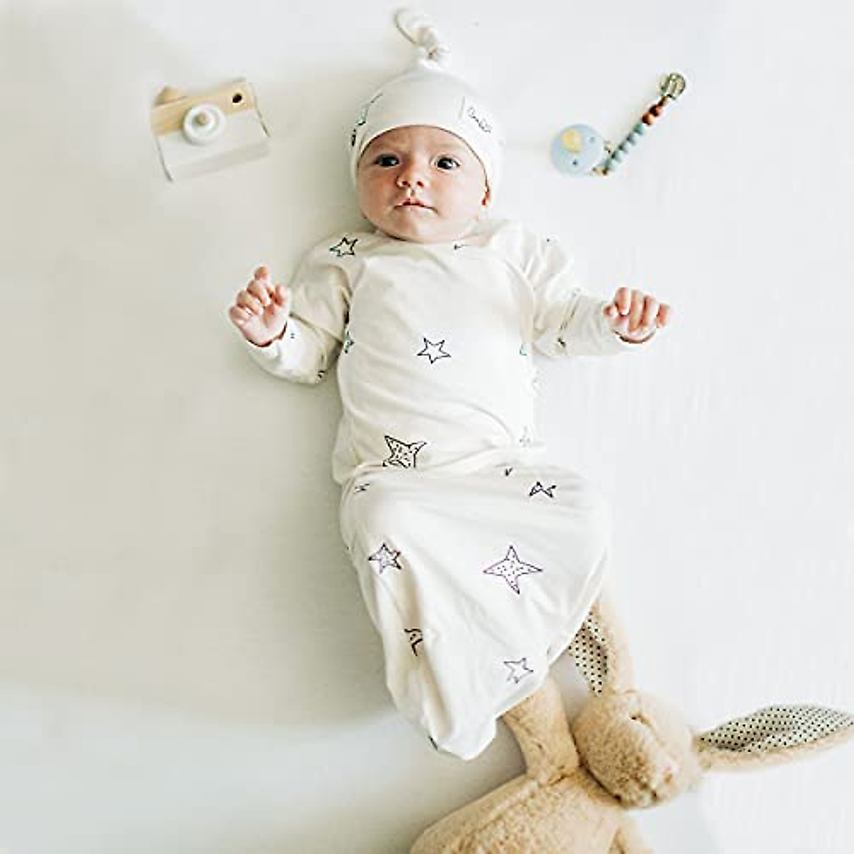 Bonsie Skin to Skin Babywear Baby Bag Set - White Baby Gown with Hat - Stars (0-3 Months)