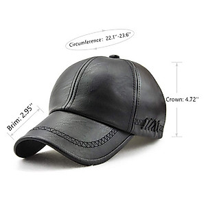Unisex Leather Baseball Cap, Men Adjustable Structured PU Classic Baseball Cap Hat，Winter for Elderly Father (Black)