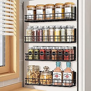 Spaclear Magnetic Spice Rack for Refrigerator, 4 Pack Spice Rack Organizer, Super Strong Magnetic Moveable Metal Kitchen Organization, Spice Rack Wall Mount Seasoning Organizer Rack, Fridge Organizer