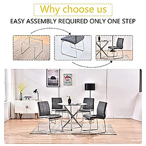 Bacyion Modern 3 Pieces Round Glass Dining Table Set for 2, Kitchen Table with 3 Legs,Tempered Glass Top + 2 Grey Faux Leather Dining Chairs, Dining Room Table and Chairs Set for Home Small Space