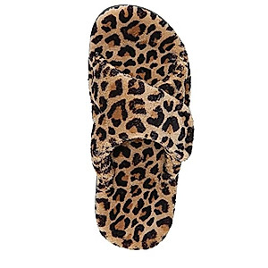 Vionic Women's Indulge Relax Slipper - Ladies Comfortable Cozy Adjustable House Slippers with Concealed Orthotic Arch Support Leopard Natural 8 Medium US