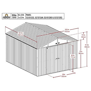 Arrow Shed Elite 10' x 12' Outdoor Lockable Gable Roof Steel Storage Shed Building, Cool Grey