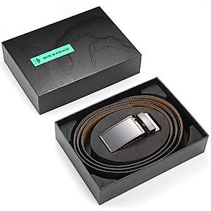 Marino Avenue Men’s Genuine Leather Ratchet Dress Belt with Linxx Buckle - Gift Box - Charcoal Depiction - Black - Adjustable from 28" to 44" Waist