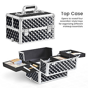 Yaheetech Professional Makeup Train Case 4 in 1 Cosmetic Trolley Nail Tech Travel Case Rolling Makeup Organizer Salon Barber Case with Wheels Hairstylist