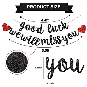 BEISHIDA Black Good Luck We Will Miss You Banner,Pre-Strung Glitter Retirement Party Sign Garland,Going Away Farewell Party Decorations, Graduation Party Supplies (No DIY）