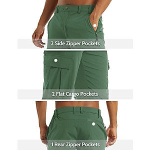 MAGCOMSEN Athletic Shorts for Men with Pockets Running Shorts Men Workout Shorts for Men Below Knee Shorts Casual Shorts Mens Hiking Pants Long Shorts Pea Green