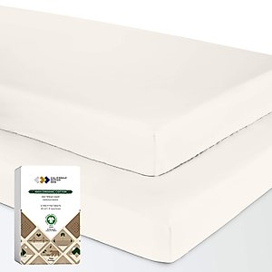 100% Organic Cotton Crib Sheets for Boys or Girls, Set Of 2 Fitted Sheets, Cooling & Softest Baby Crib Sheets for Girl, Crib Mattress Sheet or Toddler Bed Sheets, Percale (Ivory)