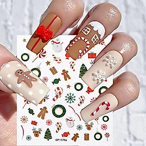 Christmas Nail Stickers, 3D Metallic Christmas Nail Art Decals Snowflakes Christmas Tree Snowmen Santa Claus Reindeer Gift Xmas Nail Design Self-Adhesive Metal Gold Winter Nail Decals for Women Girls(9 Sheets )