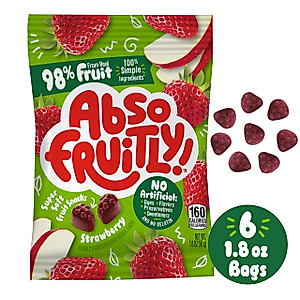 Absofruitly! 98% Real Fruit Snacks, Deliciously Sweet, Soft, & Chewy - Plant Based Healthy Snacks - Individually Wrapped Gummy Snacks for Kids, 6 Large Fruit Snack Bags (1.8oz each)
