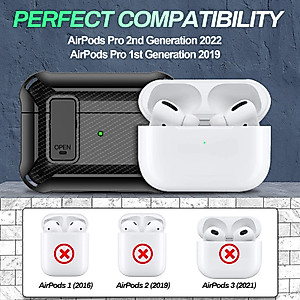 Wustentre Case for Airpods Pro 2nd Generation Case Cover with Lock Lid, Rugged Airpod Pro 2 Case with Keychain for Men Women, Military Protective Case for Airpods Pro & AirPods Pro 2 Gen