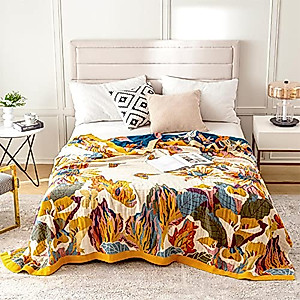 MSGKV Boho Throw Blanket 60''x80'' 100% Cotton Blanket for Bed Picnic Blankets Soft Blanket Light Weighted Blanket Muslin Blankets Double Sided Blanket for Bed Couch Living Room